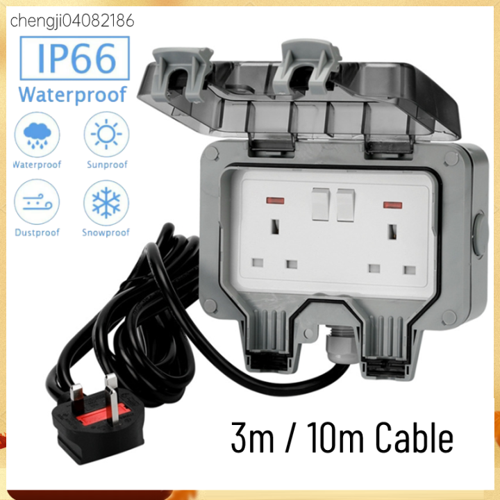 2 Gang Wall Socket Heavy Duty IP66 Waterproof UK Plug Outdoor Trailing ...
