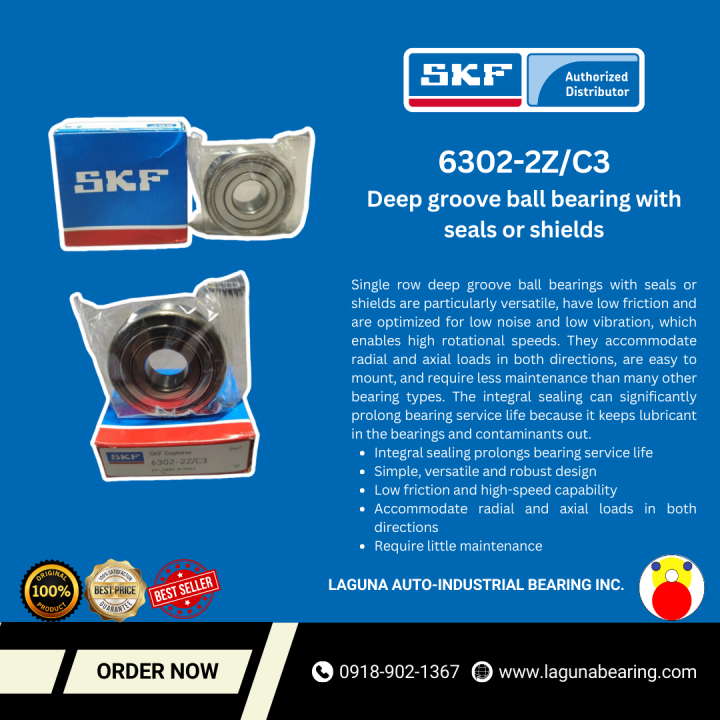 SKF 6302-2Z/C3 Deep groove ball bearing with seals or shields | Lazada PH