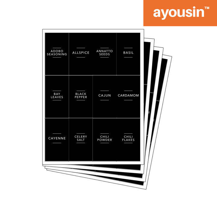 AYOUSIN 48pcs. Black Luxe Preprinted Spice Label Sticker Pantry Set ...