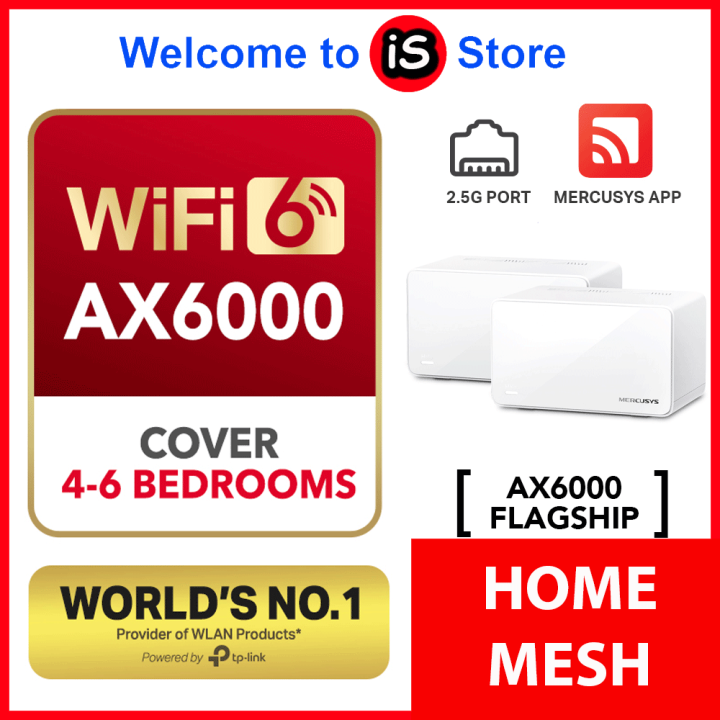 Mercusys AX6000 2.5G Port Whole Home Mesh WiFi 6 Router System Halo ...