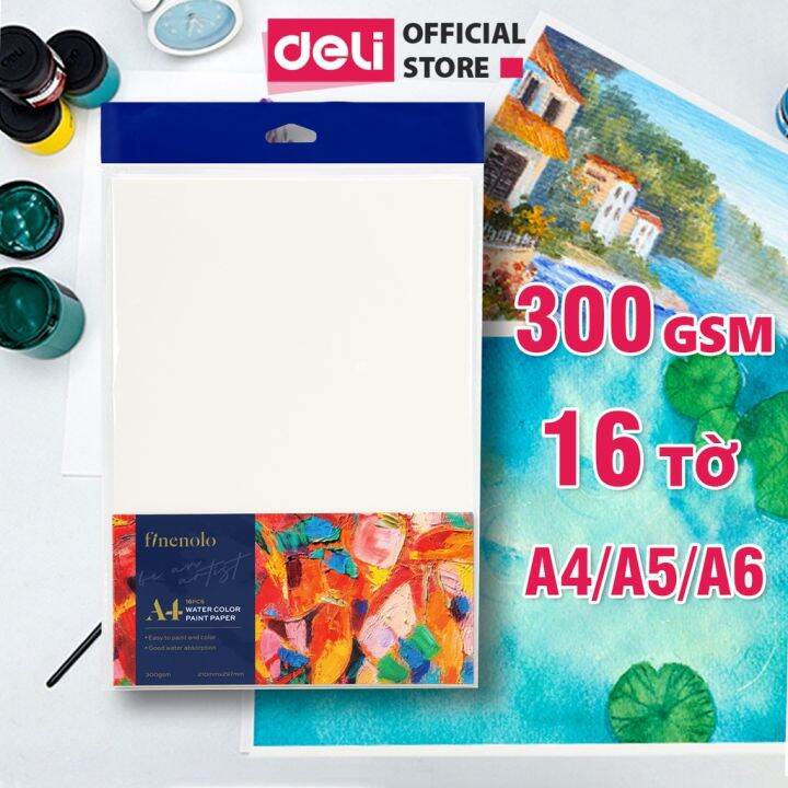 Giấy Vẽ Màu Nước Deli - 300gsm Tệp 16 tờ, dày dặn, độ loang tốt thích ...