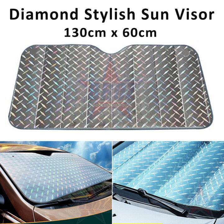 Foldable Laser Diamond Stylish Silver Car Sun Visor Front Windshield 5 ...
