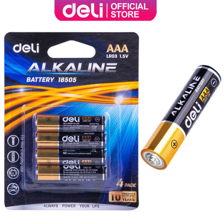 Deli E18505 Alkaline Battery AAA LR03 4pcs Black | Lazada PH
