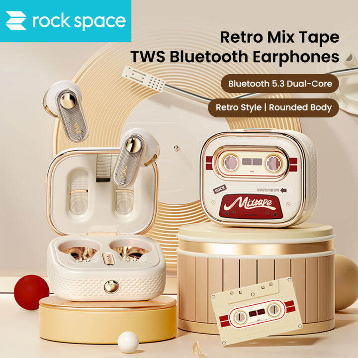 Rock Space Retro Mix Tape TWS Bluetooth 5.3 Earphones Wireless Earbuds ...