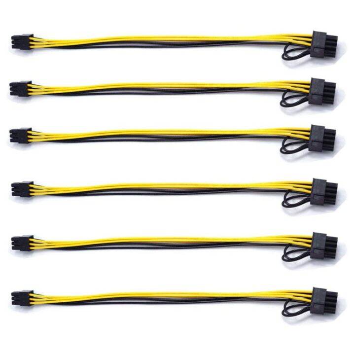 6 Pack 6 Pin Male To 8 Pin (6+2) Male PCIe Adapter Power Cable PCI ...