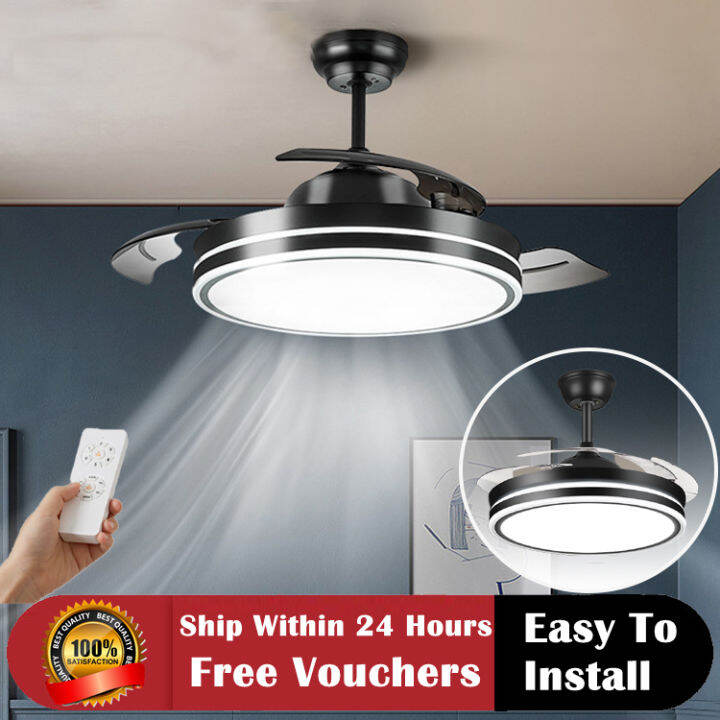 Kruzo 42 Inch Invisible Ceiling Fan With Light Remote Control Ceiling ...