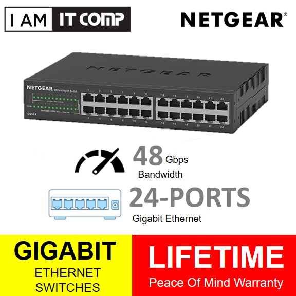 NETGEAR GS324 24-Port Gigabit Ethernet Unmanaged Switch / Plug & Play ...