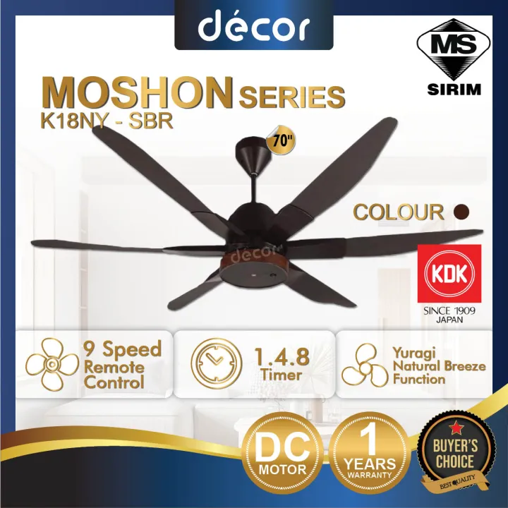 KDK Moshon Series KDK K18NY-SBR 70" 6 Blades 9 Speed DC Motor Remote ...