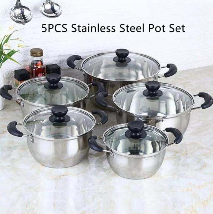 5PCS Stainless Steel Soup Pot Set Periuk Pengukus Steamer Pot Cookware ...