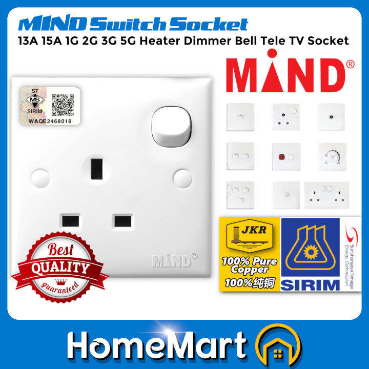 MIND Switch Socket 13A 15A 1G 2G 3G 5G Water Heater Switches With Neon Bell Switch Telephone ...