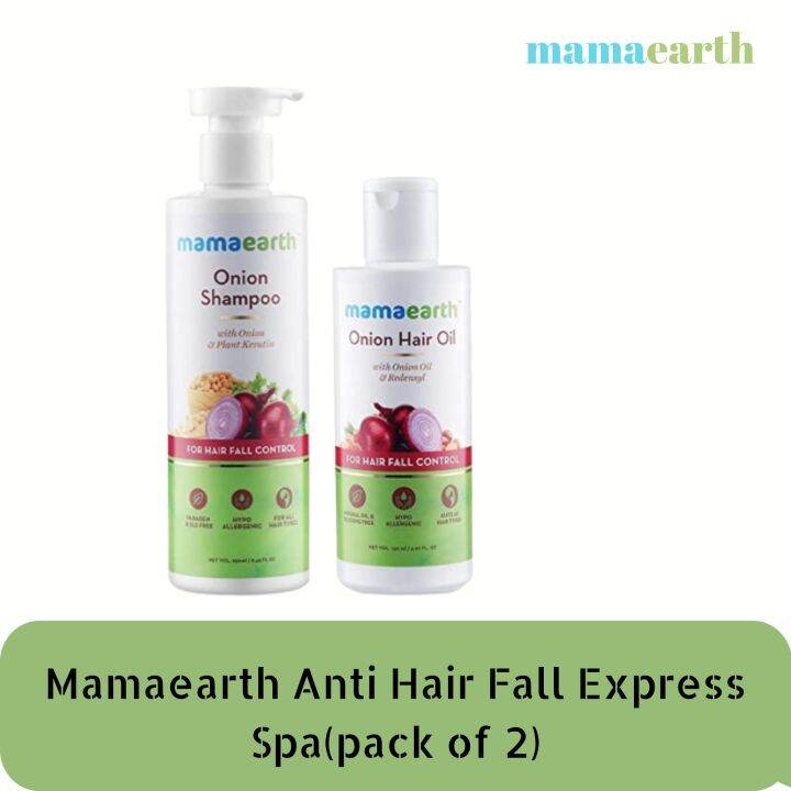 Mamaearth Anti Hair Fall Express Spa Range with Onion Hair Oil + Onion Shampoo for Hair Fall ...