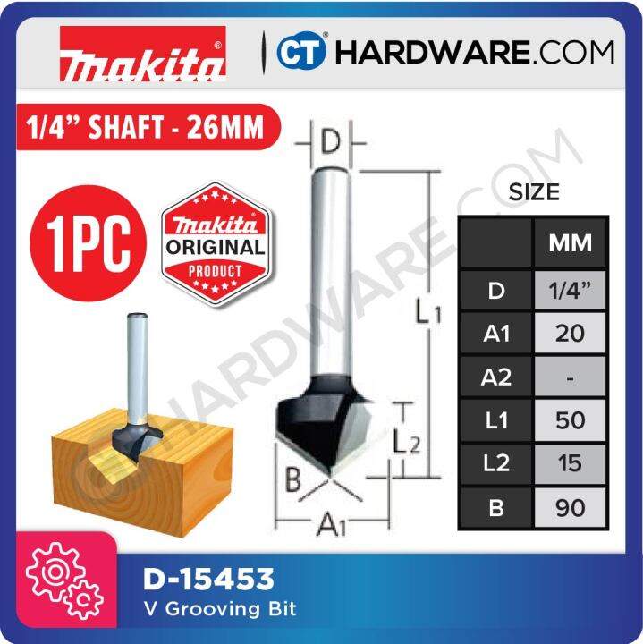 MAKITA D-15453 ROUTER BIT - V GROOVING BIT 1/4" ( 20MM ) FOR ROUTERING ...