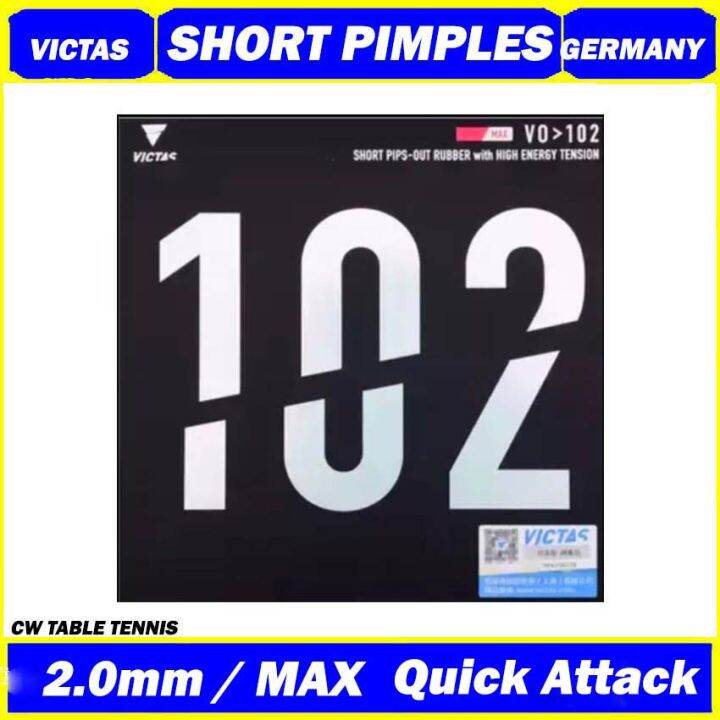 VICTAS VO 102 Short Pimples 2.0mm / MAX Table Tennis Rubber Ping Pong ...