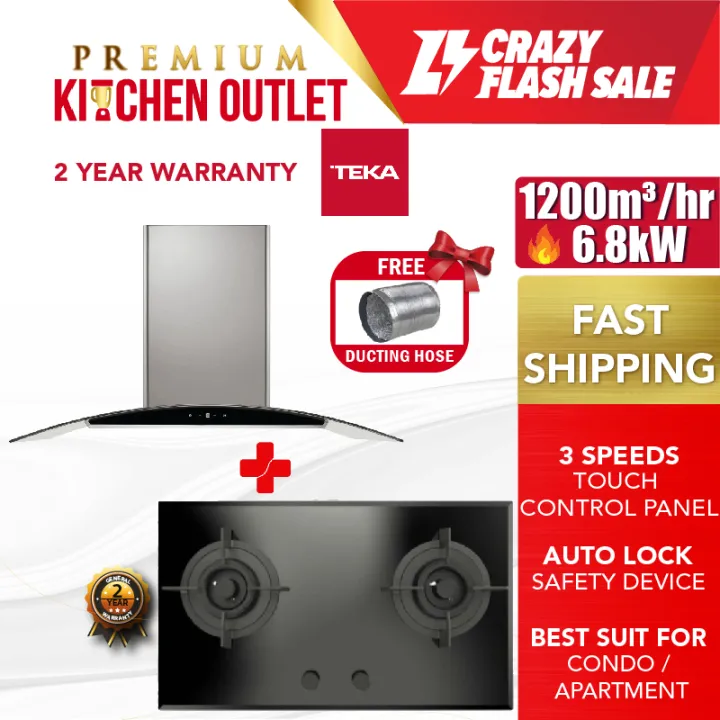 Teka Linea LDA-TC Decorative Glass Hood Combo With 2 Burners Gas Hob GS ...
