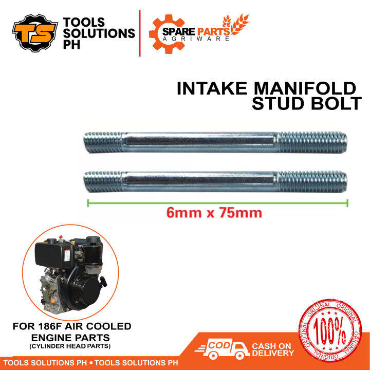 Air Intake Manifold Stud Bolt Set (2 pcs) for 186F (10hp), 186FA (12hp ...