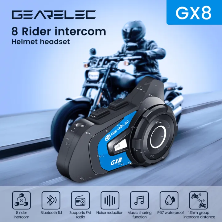 Gearelec Gx8 Motorcycle Helmet Bluetooth Intercom Headset 8 Rider 1500m