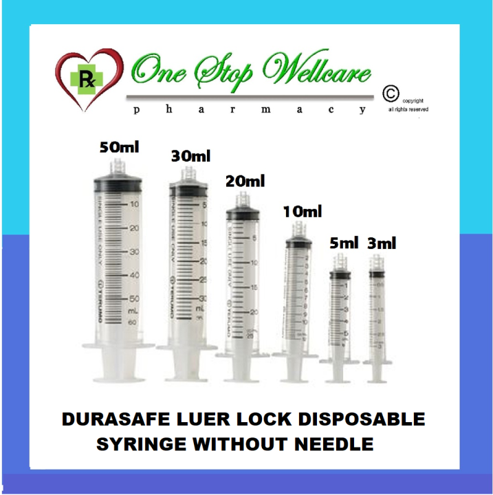 DURASAFE LUER LOCK (LL) DISPOSABLE SYRINGE WITHOUT NEEDLE 3ML / 5ML / 10ML / 20ML / 50ML | Lazada