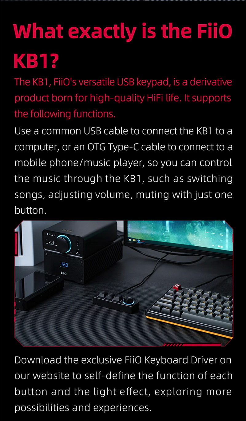 FiiO KB1 คีย์บอร์ด Mechanical สำหรับเครื่องเสียง ตั้งมาโครได้ | Lazada.co.th