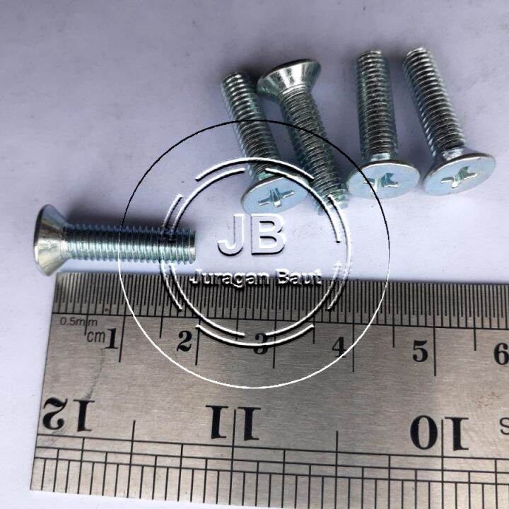 10 BUAH BAUT JF M5 X 20 FLAT HEAD SEKRUP M5X20 PANJANG 2CM 2 CM 5X20 5 X 20 MM OBENG PLUS SKRUP ...