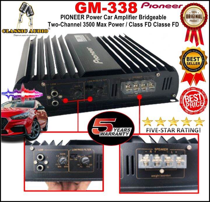 PIONEER GM-338 Power Car Amplifier Bridgeable Two-Channel 3500 Max Power(5 YEARS WARRANTY ...