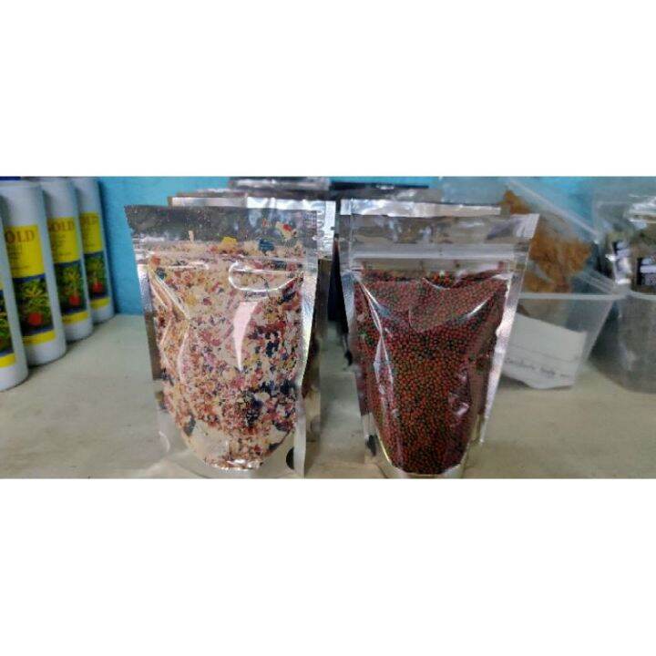 fish food flakes 20grams and floating pellet red green 60grams | Lazada PH