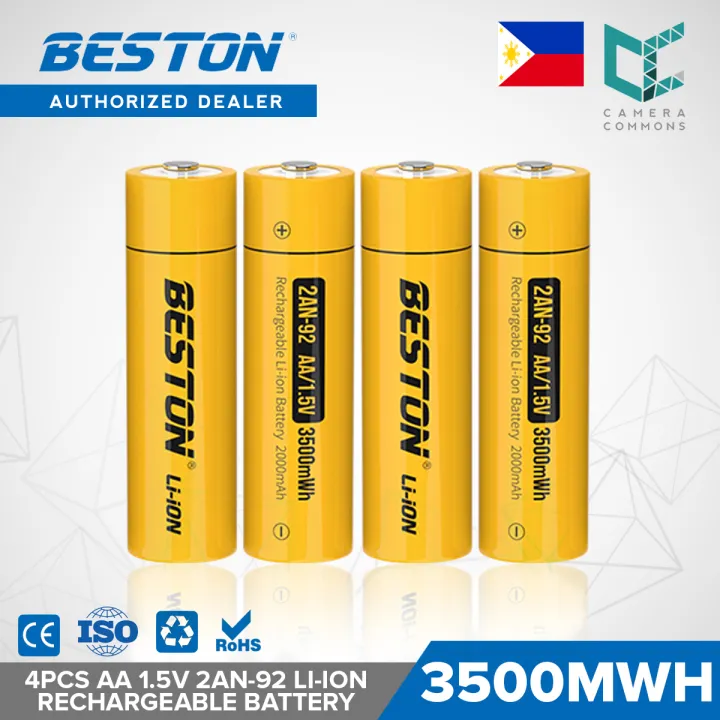 Beston 4pcs AA 1.5V 3500mWh 2AN-92 Li-ion Rechargeable Batteries ...