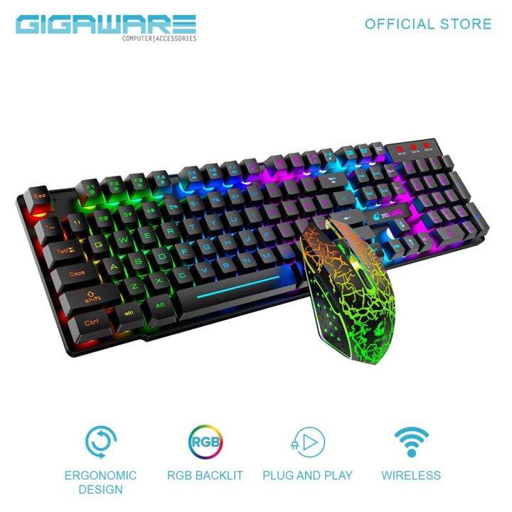 Gigaware T3 Rainbow Wireless 2.4G Rechargeable Keyboard and 6 Buttons ...