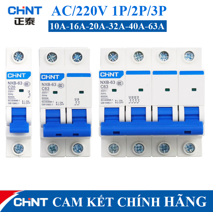 Aptomat cầu dao chống quá tải CHINT NXB-63 AC 220V 1P 2P bảo vệ an toàn thiết bị điện MCB át ...
