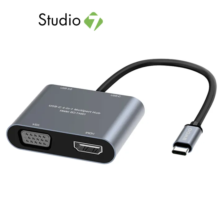 BWOO อุปกรณ์ต่อพ่วง 4-in-1 USB-C to USB-A, VGA, HDMI and PD by Studio 7 | Lazada.co.th