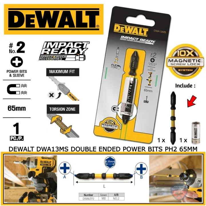 DEWALT DWA2SD65 DOUBLE ENDED POWER BITS PH2 65MM With Magnetic Holder ...