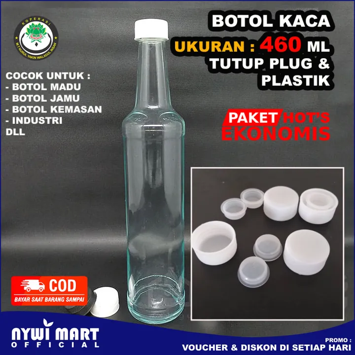 ( PAKET ISI 1 LUSIN ) Botol Kaca 460ml Tutup Plastik / Botol Madu / Botol Marjan / Botol Jamu ...