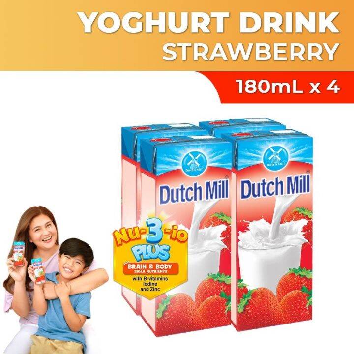 Dutch Mill UHT Yoghurt Drink Strawberry 180ml x 4 brick | Lazada PH