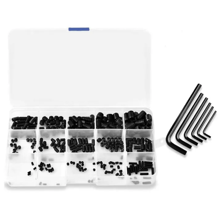 [YP] 300Pcs Boxed Black Zinc Plated Hexagon Socket Flat End Set Screw ...