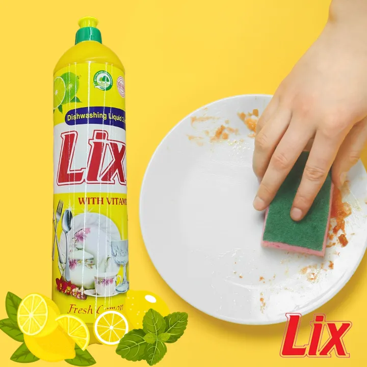 Lix Dishwashing Liquid 2 in 1 with Vitamin E Fresh Lemon 800 Grams ...