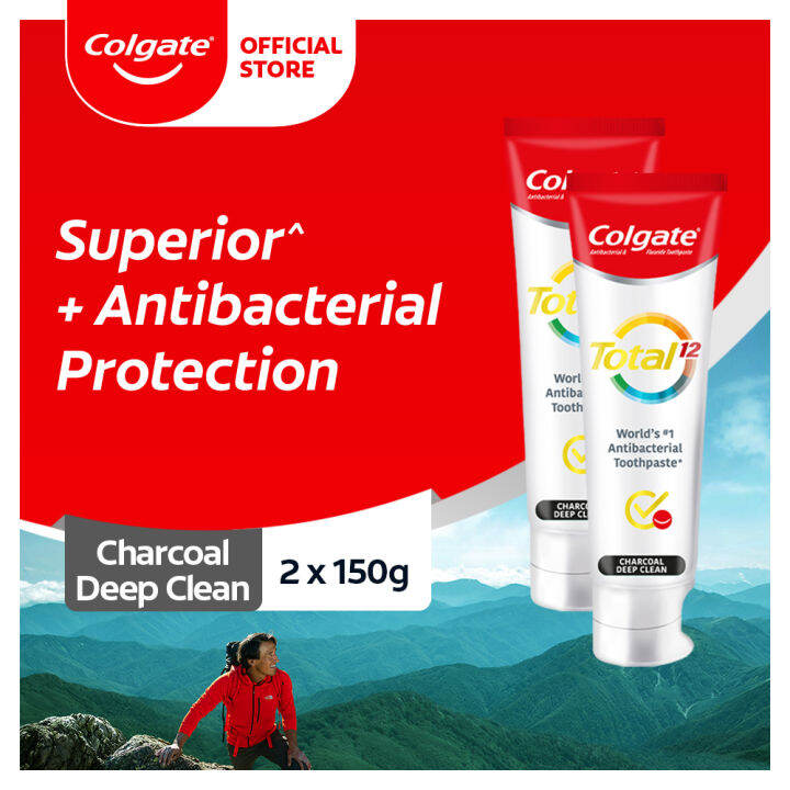 Colgate Total Charcoal Deep Clean Multi-Benefit Antibacterial Toothpaste 150g Twin Pack, Save as ...