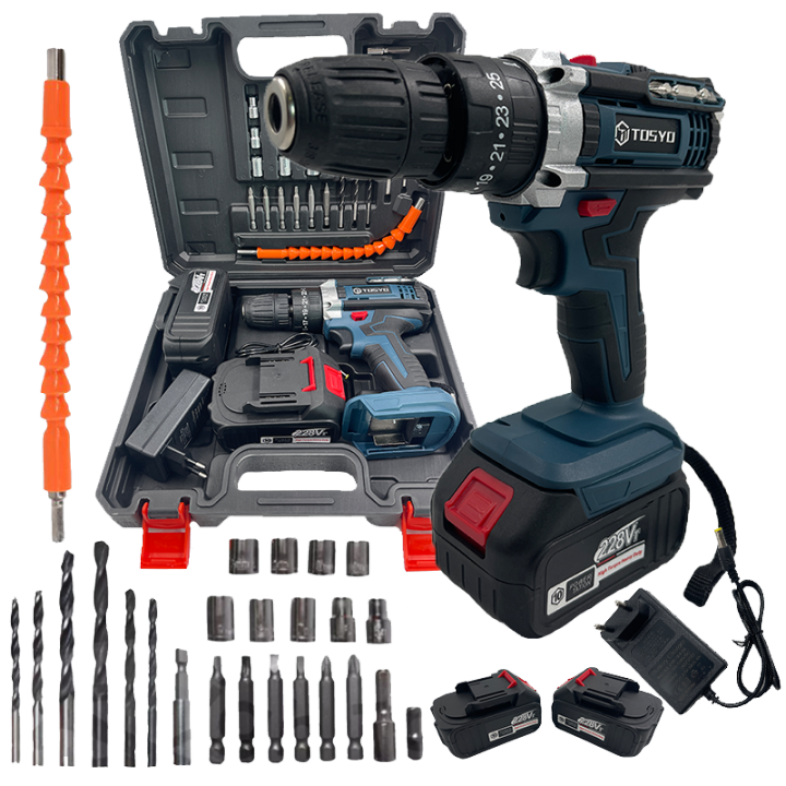 TOSYO สว่านไร้สาย สว่าน 228V 3 ระบบ มีระบบกระแทก เจาะปูน แบตเตอรี่ Li-ion อย่างดี 2 ก้อน พร้อม ...