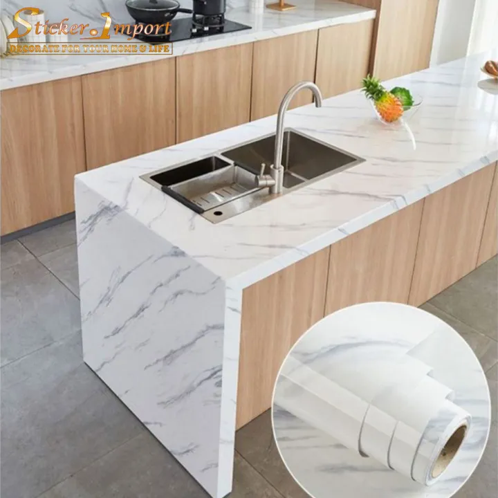 [Sticker.Import] Stiker Marmer Marble Tebal Pelapis Meja Kayu Kaca Lemari Dinding Dapur Anti Air ...