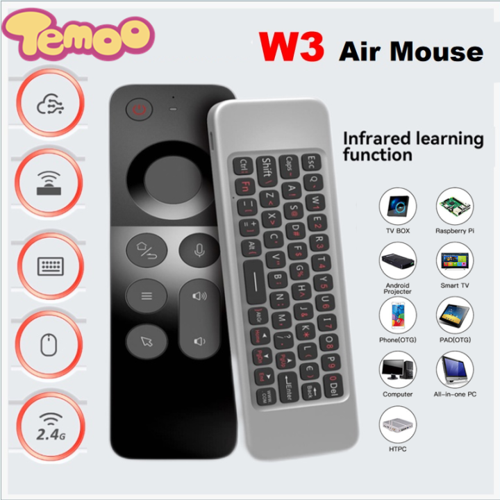 Temoo W3 2.4G Wireless Voice Air Mouse รีโมทคอนโทรล Mini Gyro Sensing คีย์บอร์ดเกมสำหรับ Android ...