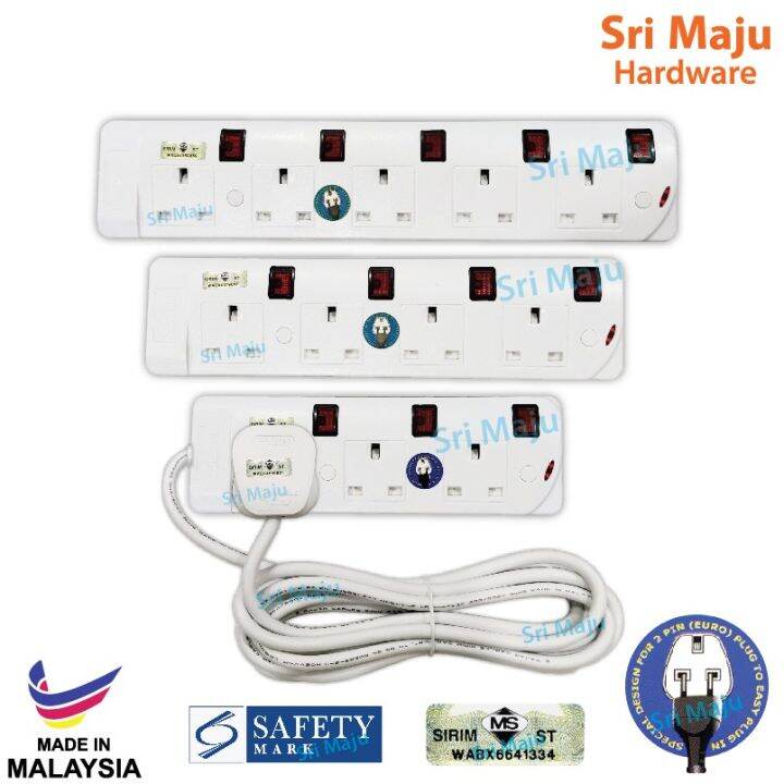 MAJU (SIRIM) White Portable Extension Trailing Socket Wire Plug 2M / 3M ...