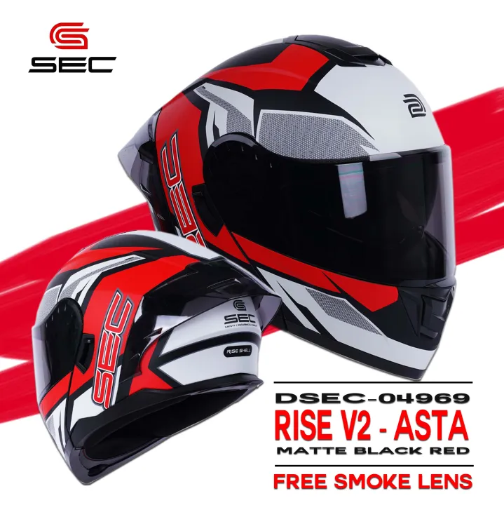 SEC Rise V2 Asta Modular Dual Visor Helmet Matte Black Red DSEC-04969 ...