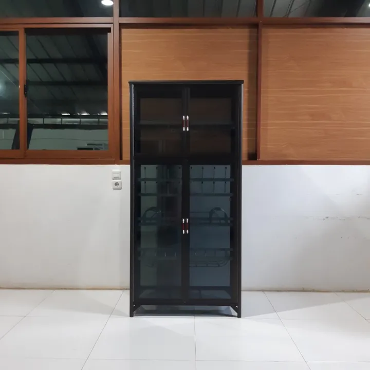 Lemari Rak Piring Kaca Riben 2 Pintu 86 cm Full Kaca Brown (JABODETABEK ...
