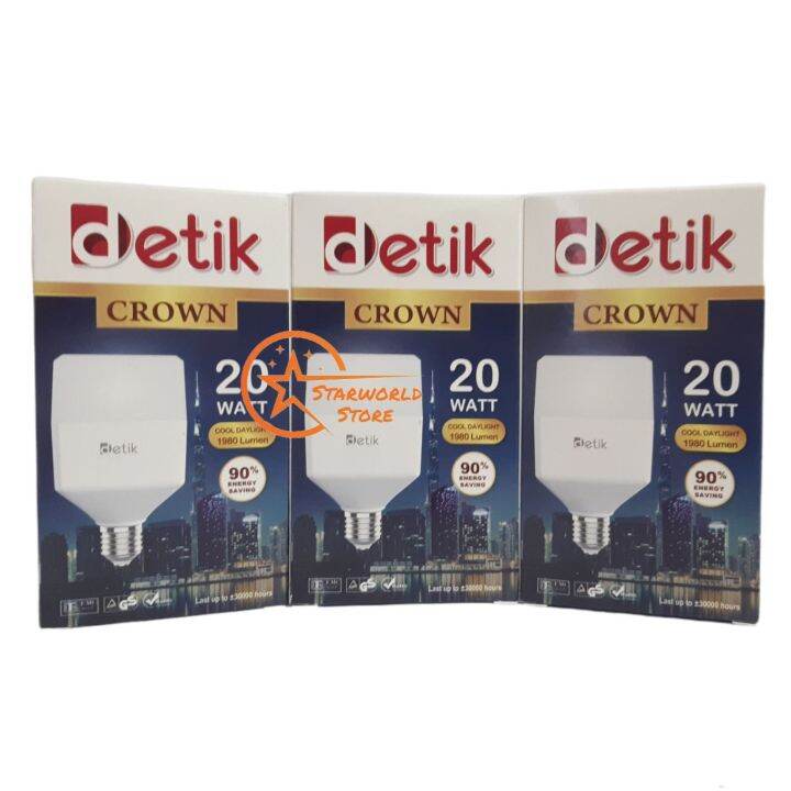 Paket 3 Pcs DETIK CROWN Lampu LED Bohlam 20 Watt Super Terang Garansi 1 Tahun - Cahaya Putih ...