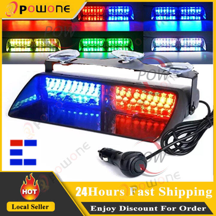 NEW Car 16 LED Red/Blue Police Strobe Flash Light Dash Emergency ...
