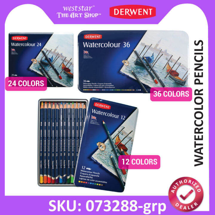 [Weststar TAS] Derwent Watercolour Pencil Tin, Derwent Water Colour Pencil 12, 24, 36color | Lazada