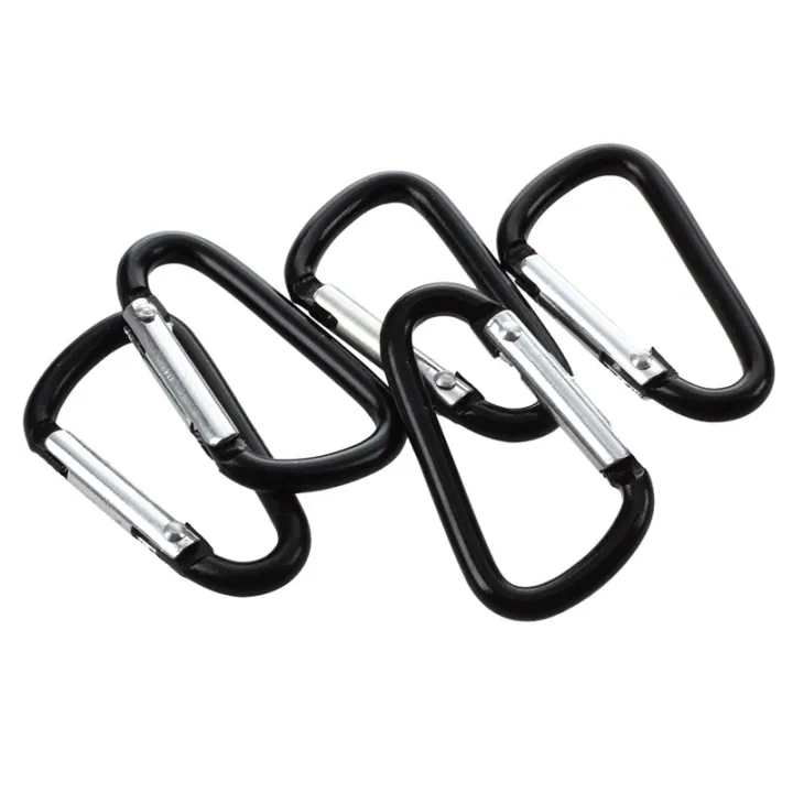 5x Hiking Spring Loaded 4mm Dia Black Aluminum Alloy Carabiner Hooks ...