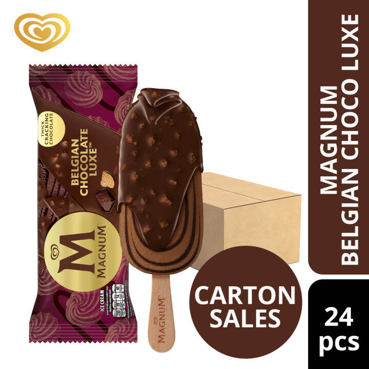 [CARTON SALES] Magnum Belgium Chocolate Luxe Ice Creams (24pcs) | Lazada