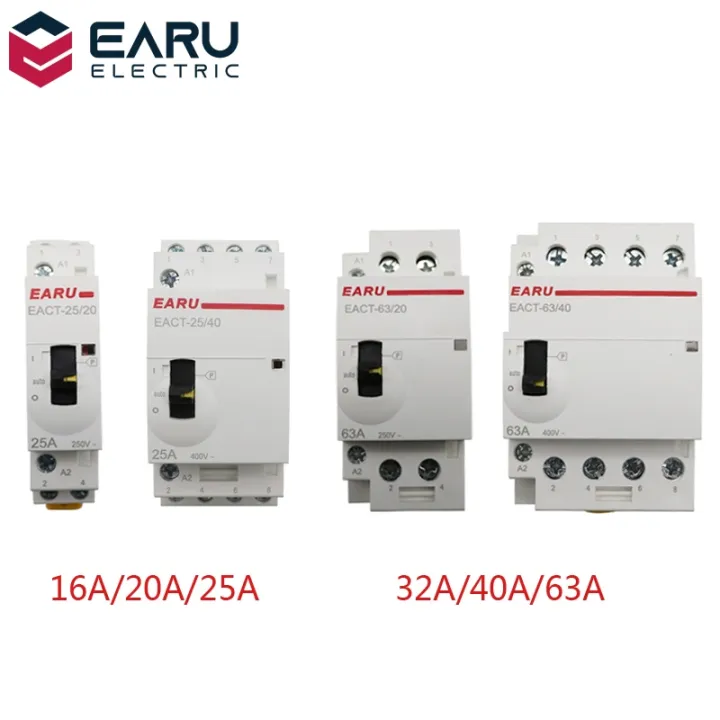 2P 4P 16A 25A 32A 40A 63A 220V 50/60Hz Din Rail ในครัวเรือน AC Modular Contactor ด้วยตนเองควบคุม ...