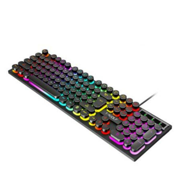 Bàn phím gaming có đèn led 7 màu phím tròn keyboard chơi game T Wolf ...