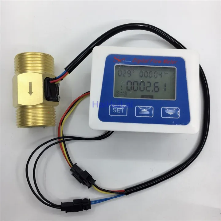 Digital Flow Meter 1" Turbine Flow Sensor 4-45L/min + NTC Temperature ...