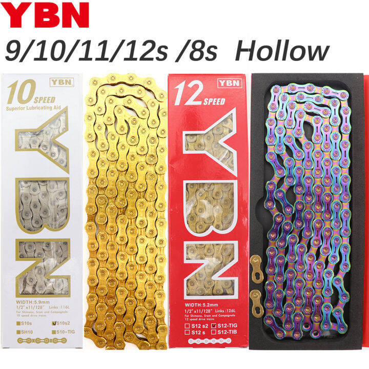 YBN Bike Chain 10 11 12 speed SLA silver hollow gold oil slick Titanium ...